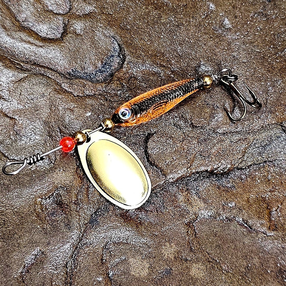 Black Vein Orange Minnie Spinner | McDowell's Custom Baits